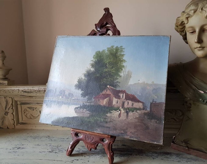 Turn of the Century Antique French Timeworn Atmospheric Rural Oil on ...