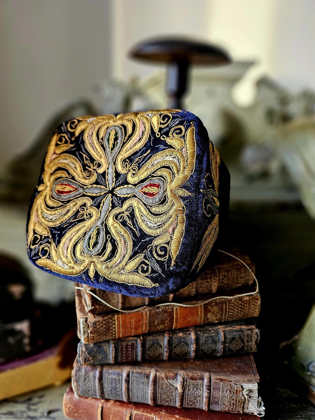 19thc Antique French-found Costume Chapeau Brodé Ancien Maroc-darkblue ...