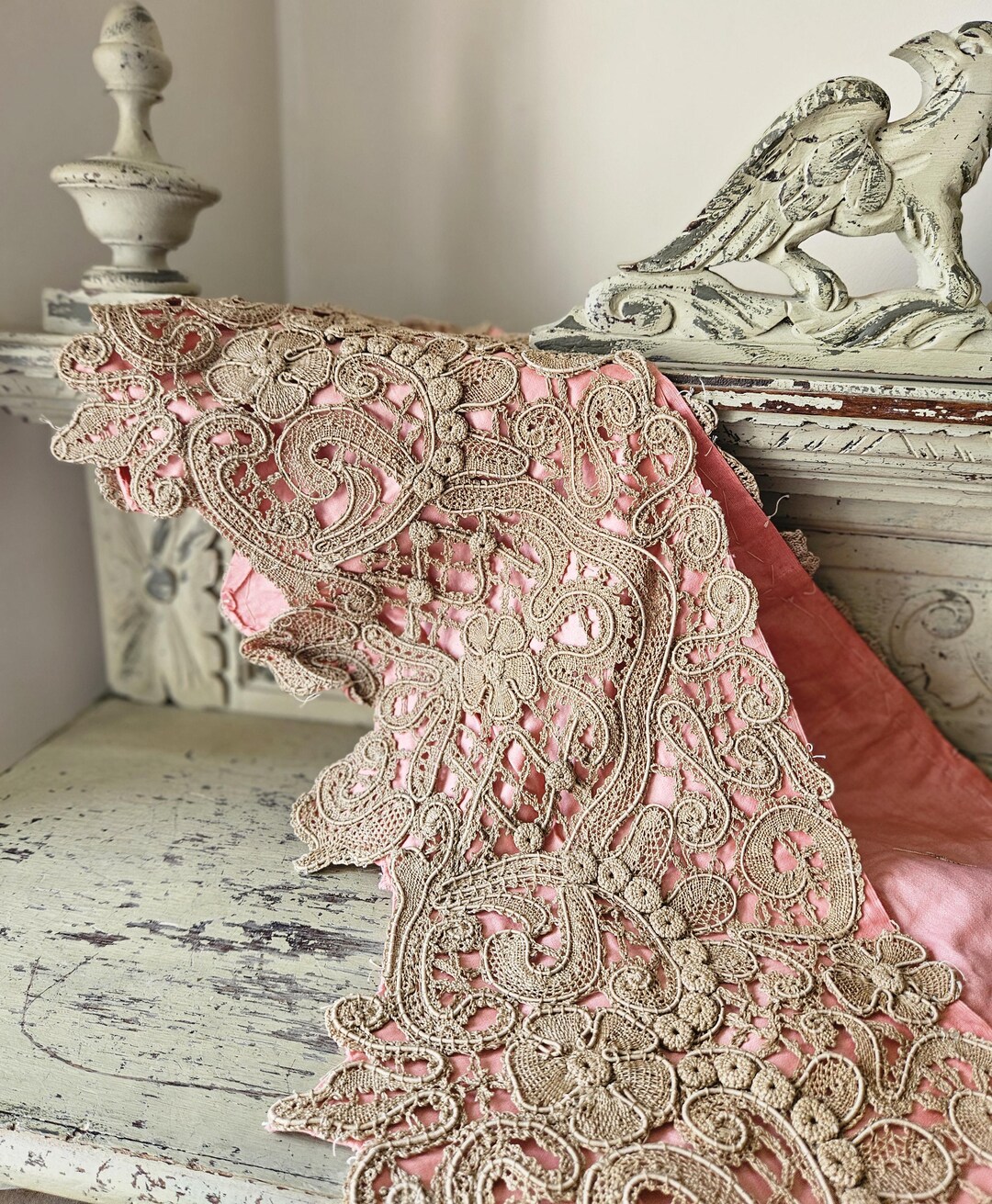 Truly Exquisite 19thc Antique French Handworked Crocheted Pink Silk ...