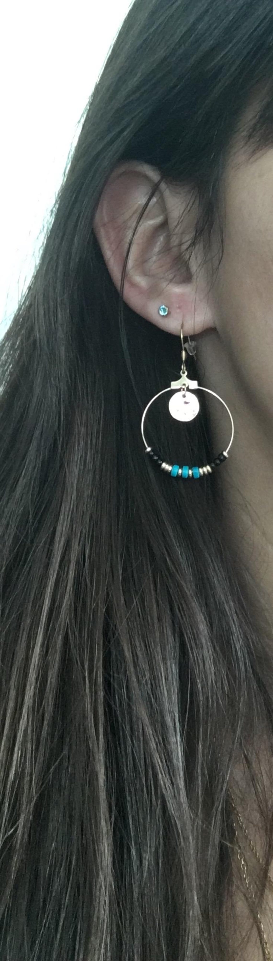 Gilded Earrings in Stainless Steel and Heishi Gold and Turquoise Beads ...
