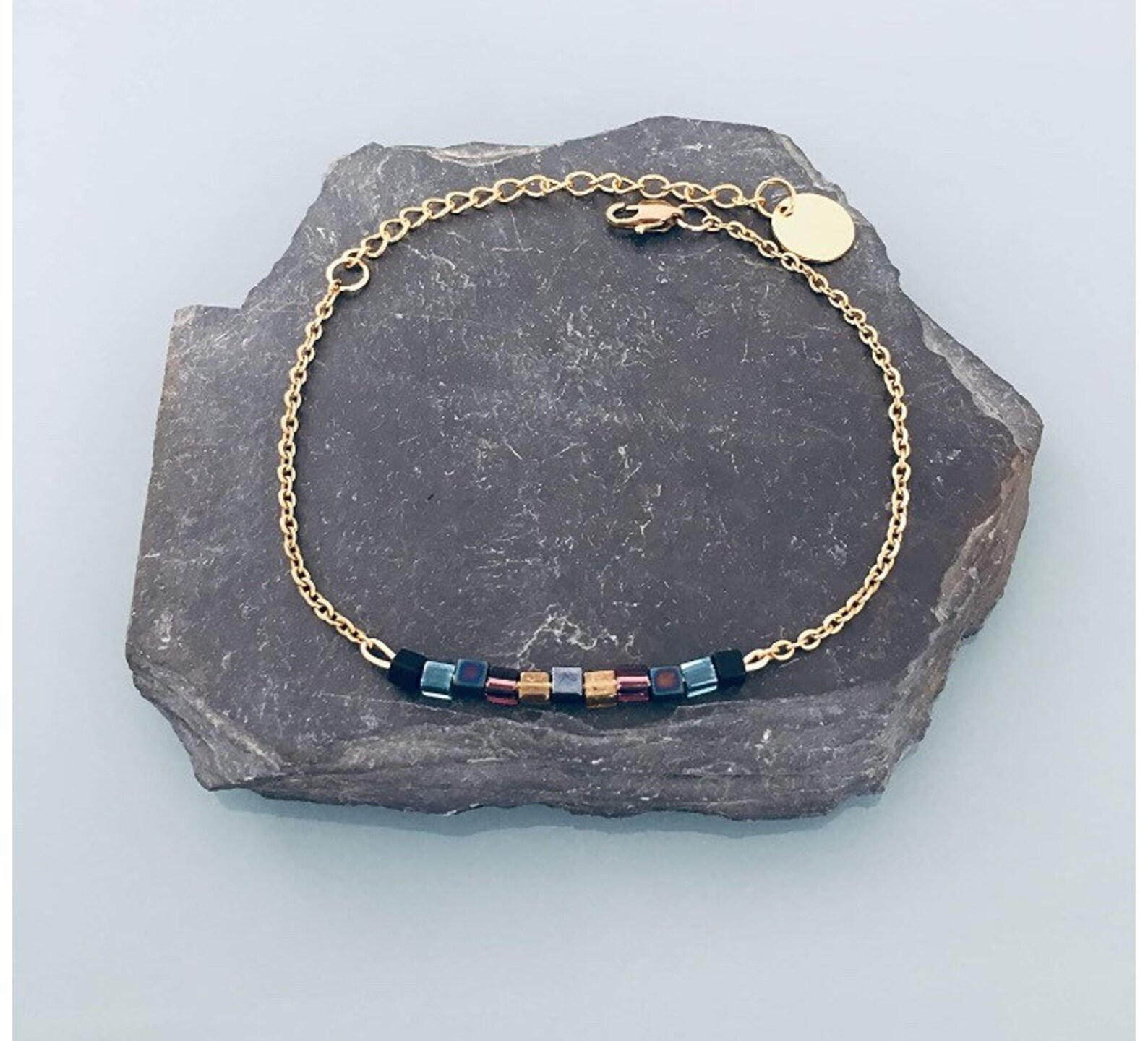 Set of Natural Stone Gourmette Bracelet Bracelets and 24K Gold Plated ...