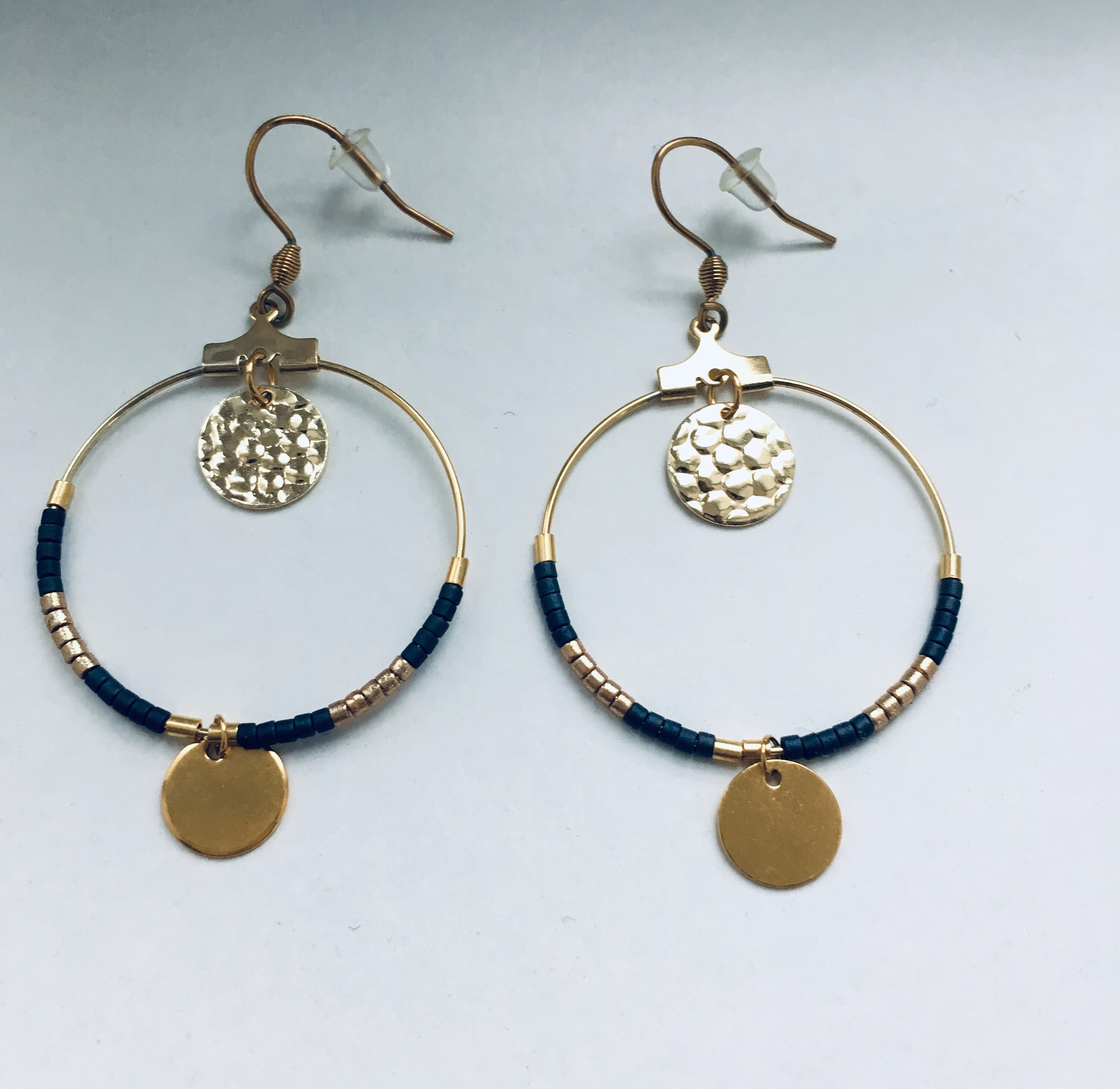 Gold ethnic creoles and miyuki pearls, women's jewel, golden creoles ...