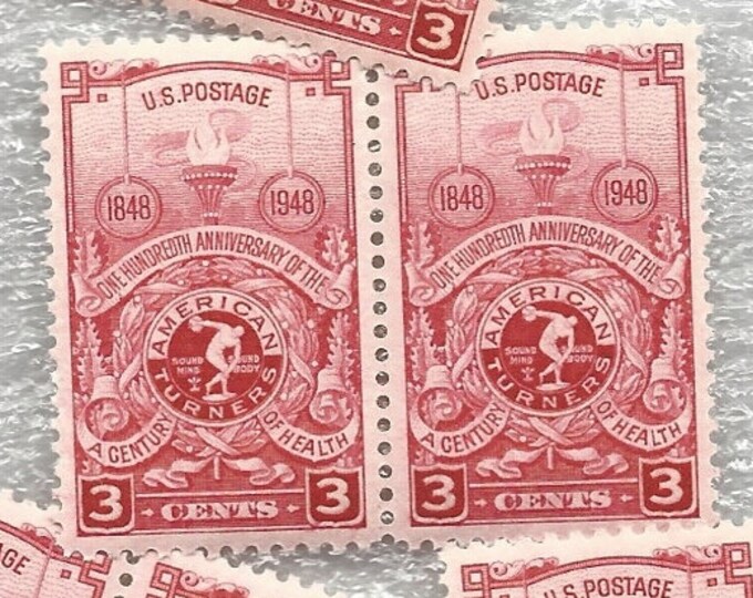 10 Vintage 3 Cent Postage Stamps, Red US American Turners Society ...