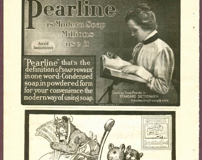 Antique 1901 Pearline Soap Powder Magazine Ad W Lady Reading a Book ...