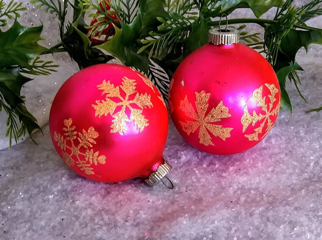 2 Vintage Shiny Brite Christmas Ornaments, Hot Pink Glass Balls With ...