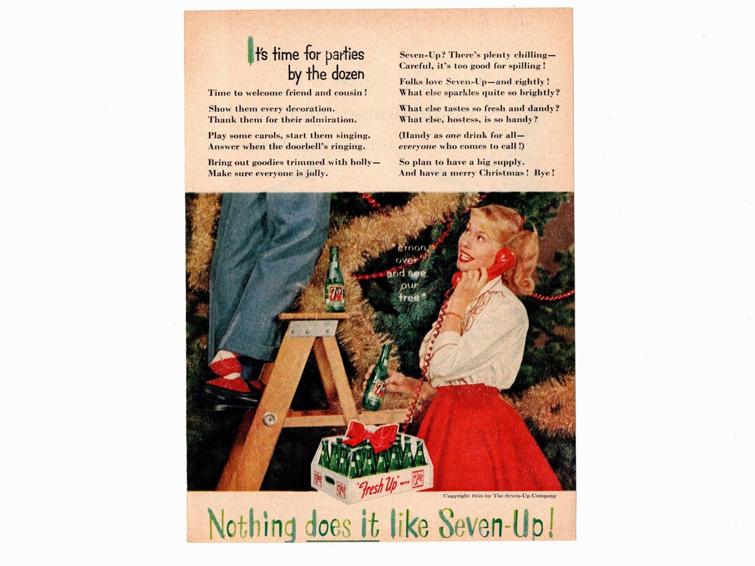 Vintage 1959 7-up Soda Magazine Ad, Christmas Party Paper Advertisement ...