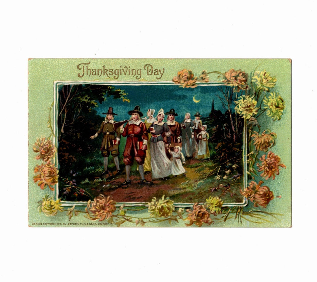 Antique Thanksgiving Postcard, Pilgrims Returning From Church, Raphael ...