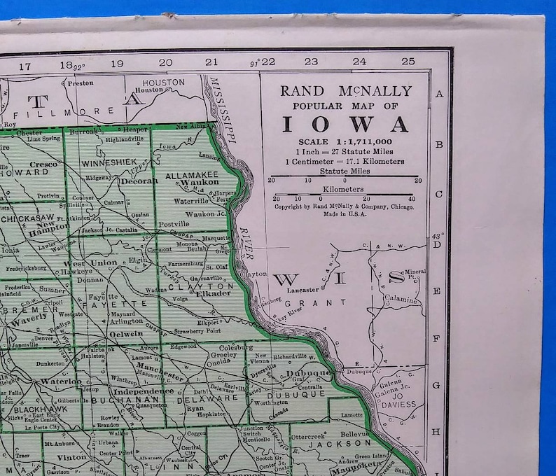 Vintage 1937 Maps Green Iowa and Orange Kansas Map US | Etsy