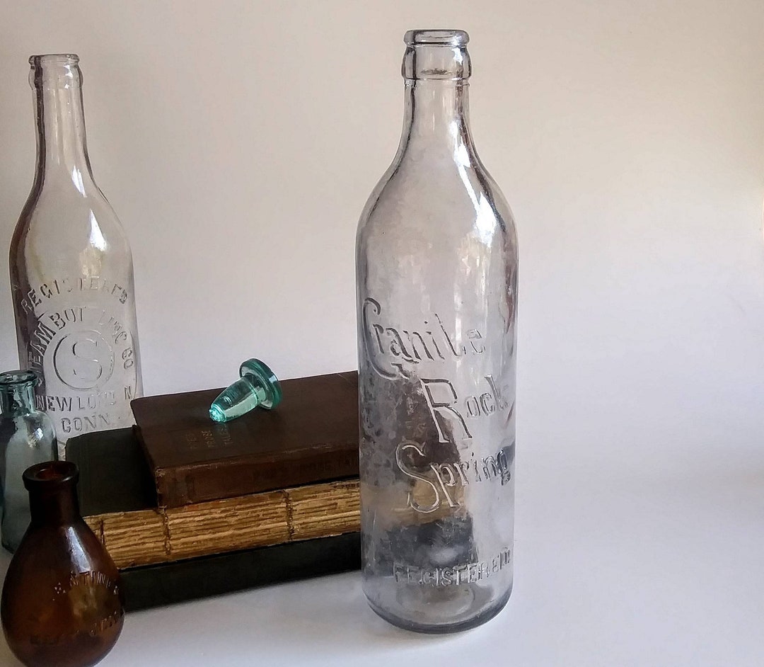 Antique Granite Rock Spring Bottle, Embossed Clear Glass 9 3/4" Tall ...