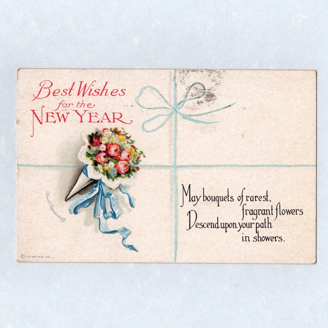 Antique IAPC New Year Postcard, Signed Ellen H. Clapsaddle, Bouquet of ...
