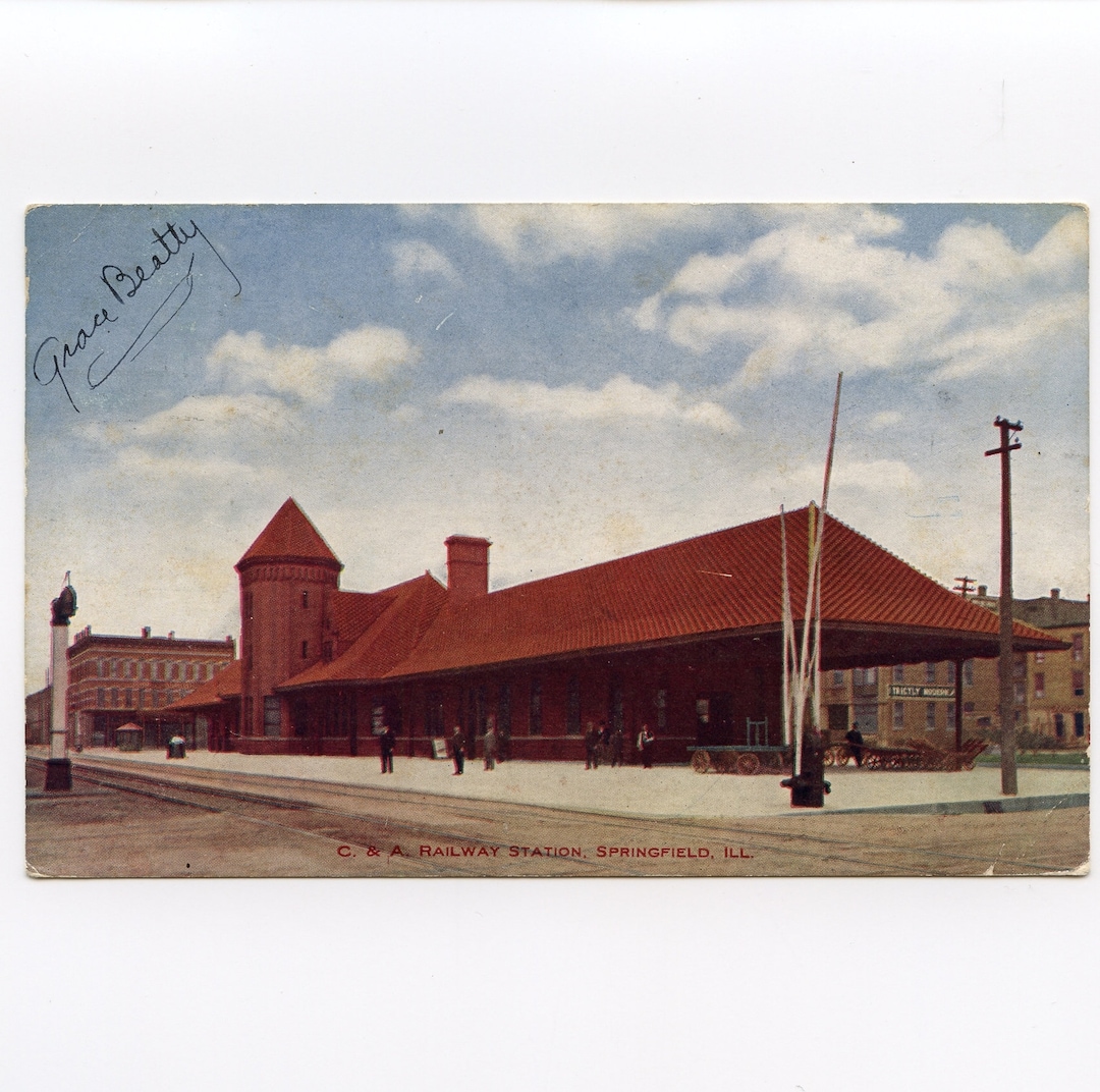 1908 Springfield Illinois Postcard, Chicago and Alton Railroad Station ...
