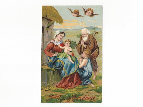 Antique Christmas Postcard Jesus Vintage Christmas Postcard: Blessings