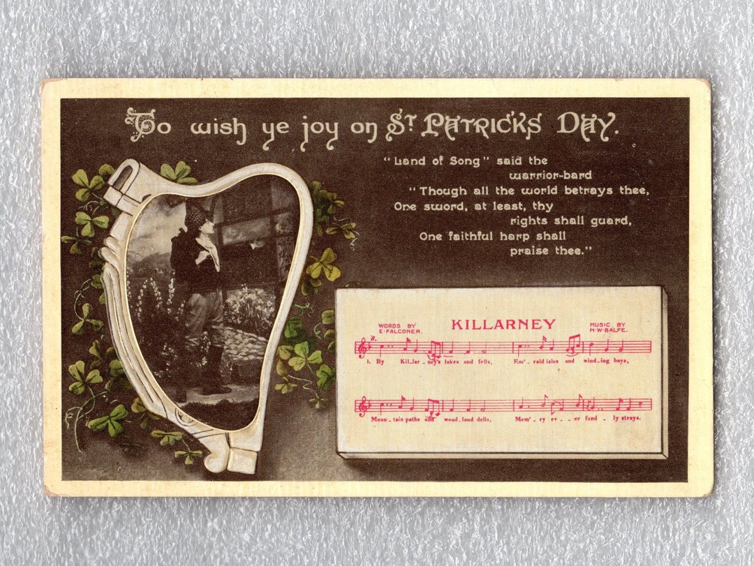 Antique St. Patrick's Day Postcard, Killarney Lyrics by Edmund Falconer ...