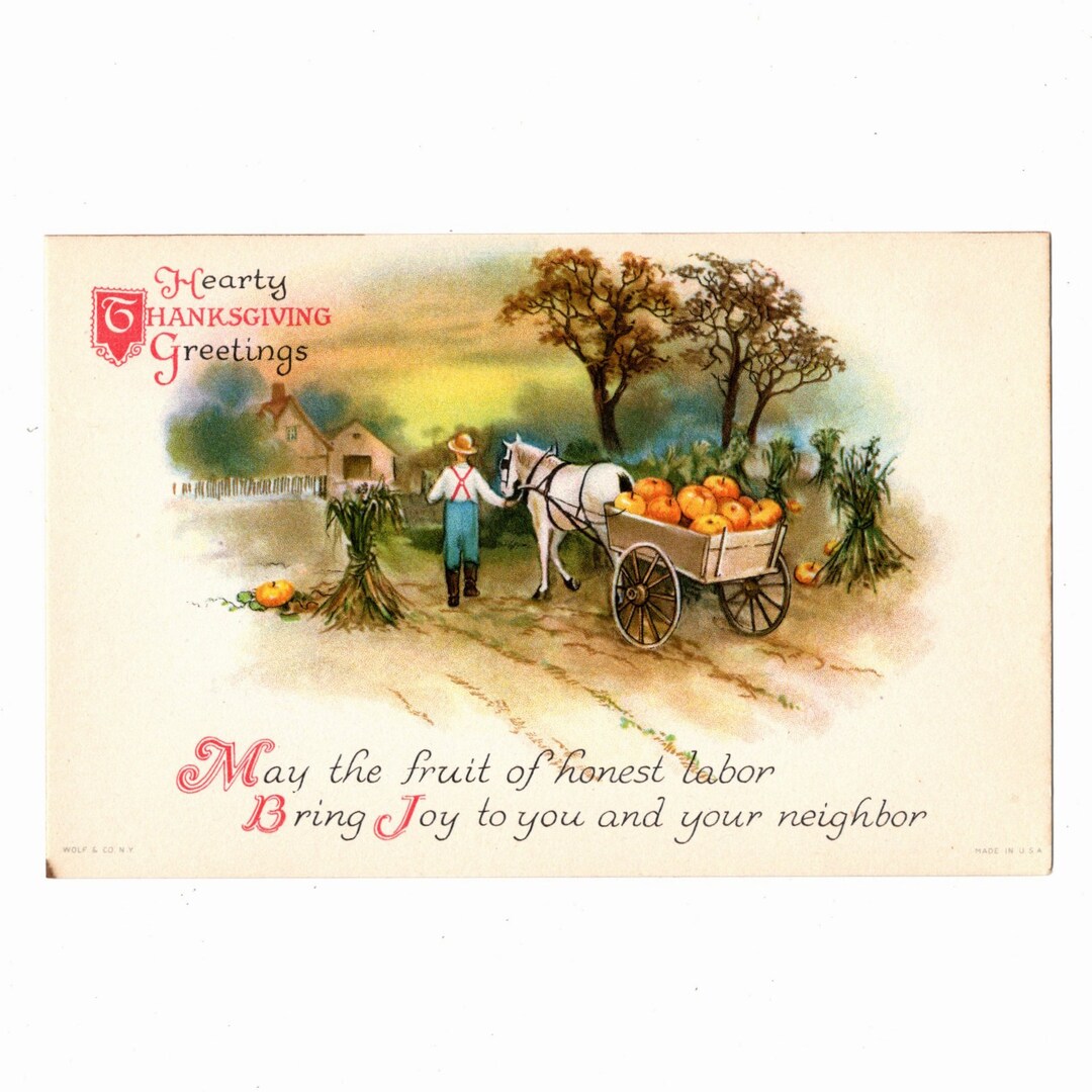Vintage Ellen H. Clapsaddle Thanksgiving Postcard, Farmer With Horse ...