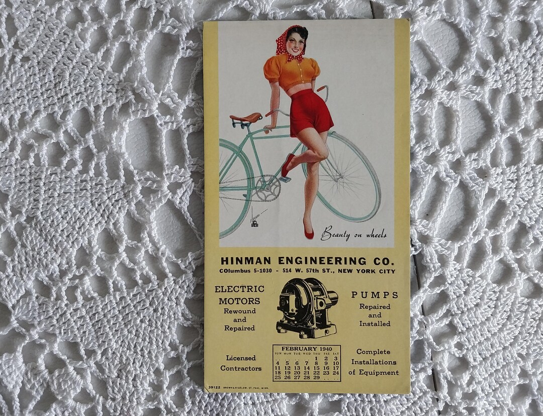 Vintage 1940 Calendar Advertising Ink Blotter, Slocum Signed Pinup Girl ...