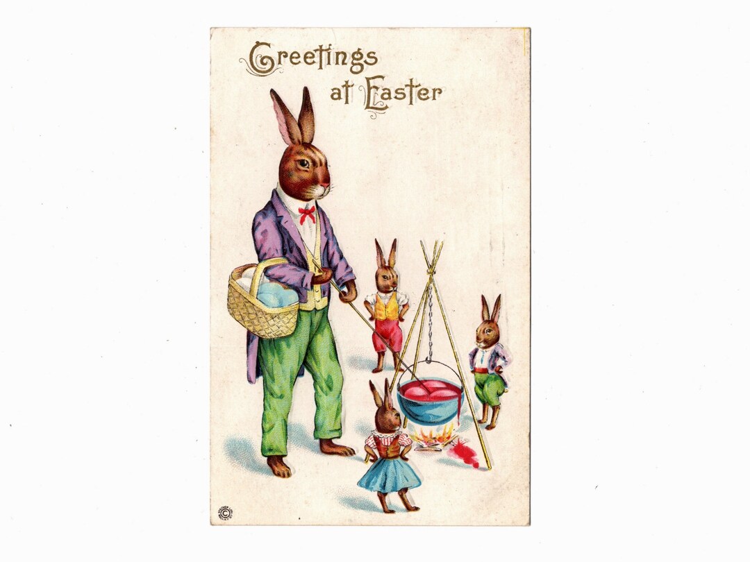Antique Easter Postcard, Anthropomorphic Bunny Rabbit Family Coloring ...