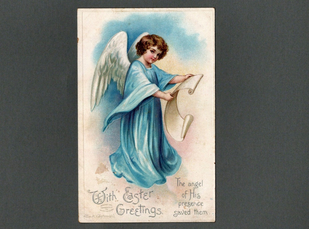 Antique Ellen H. Clapsaddle Easter Postcard, Angel in Blue Robe, IAPC ...