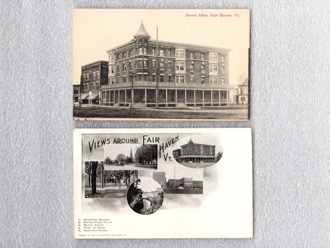 2 Antique Fair Haven, Vermont Postcards, Hotel Allen, Business Blocks ...