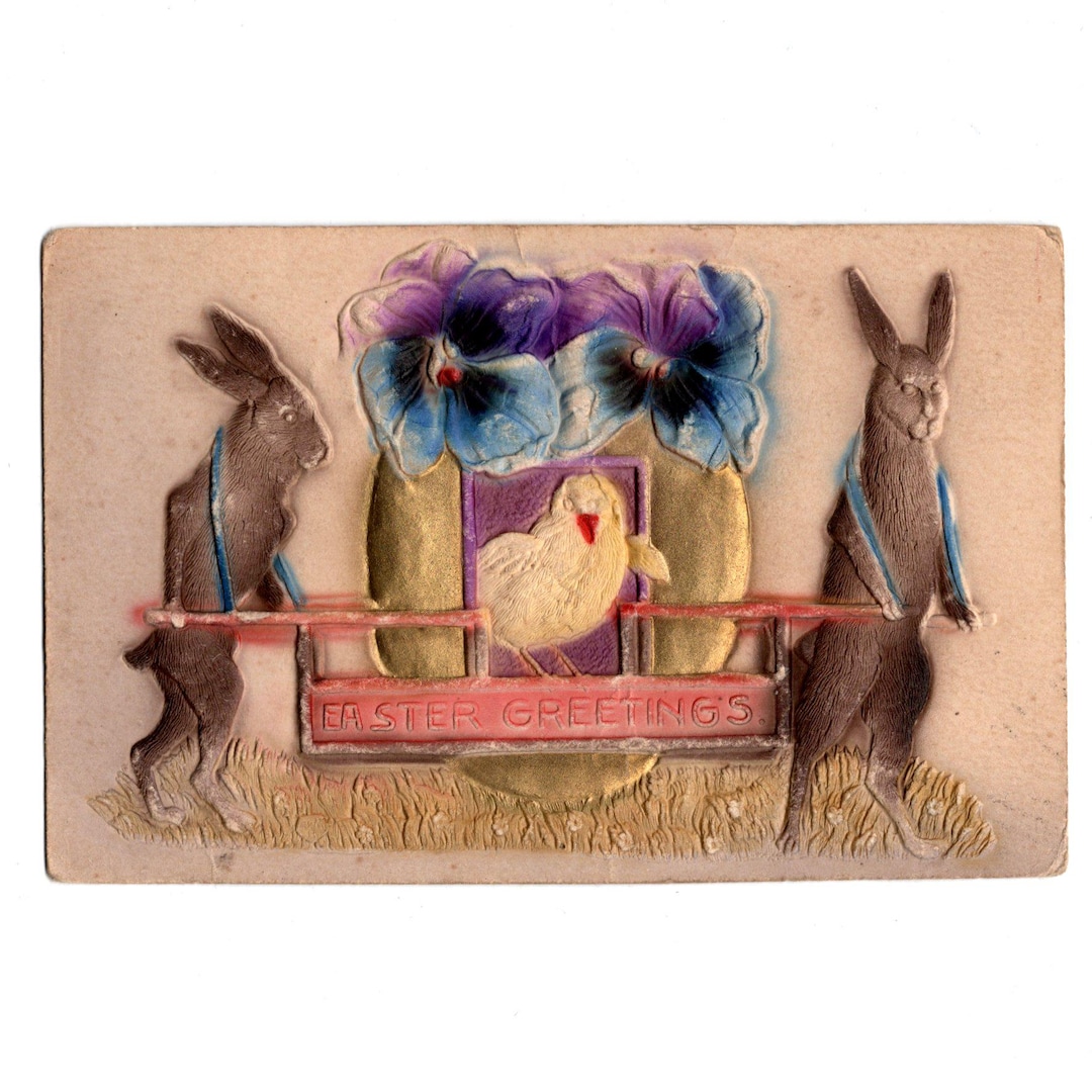 Antique Heavily Embossed Easter Postcard, Anthropomorphic Rabbits ...