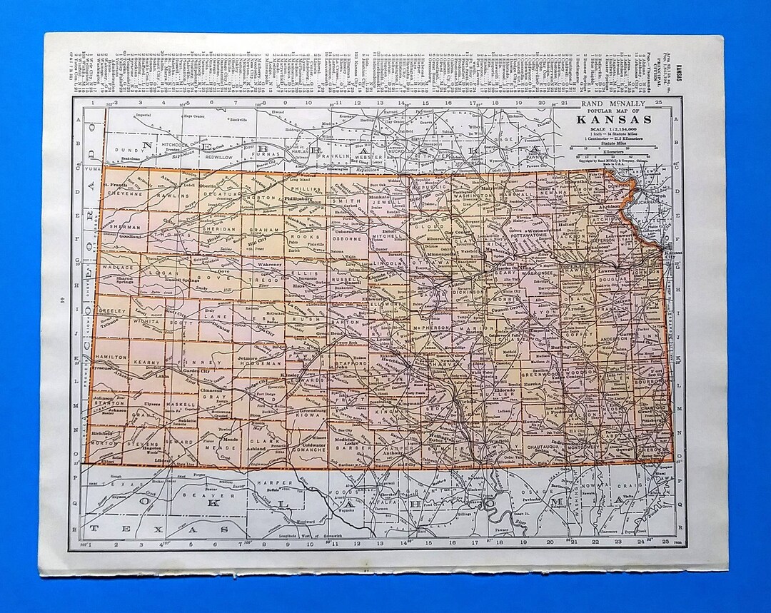 Vintage 1937 Maps, Green Iowa and Orange Kansas Map, US States Atlas ...