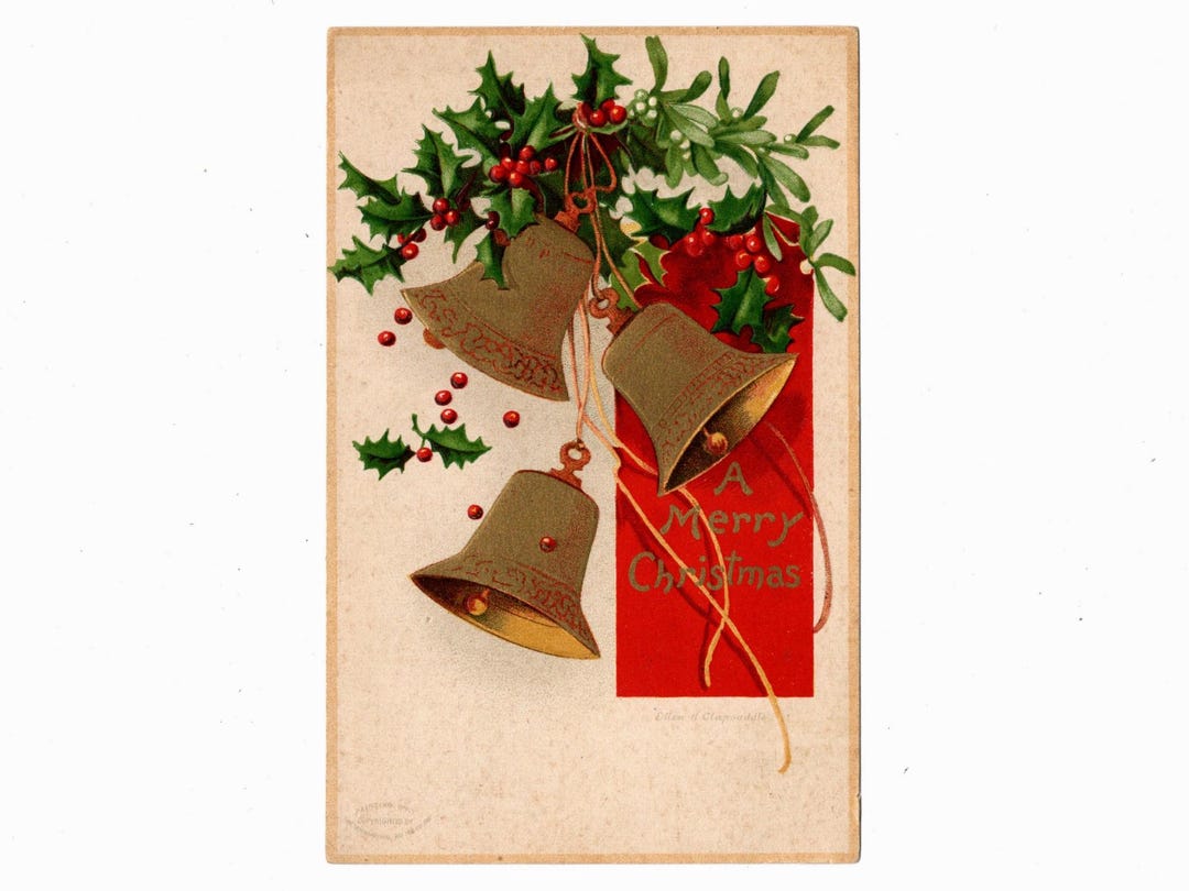 Antique Signed Ellen H. Clapsaddle Christmas Postcard, 3 Golden Bells ...