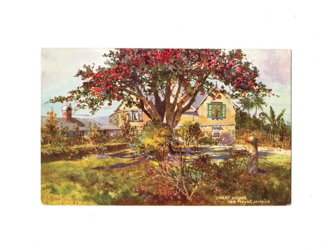 Antique Jamaican Art Postcard, Great House, Vale Royal, Artist Signed ...