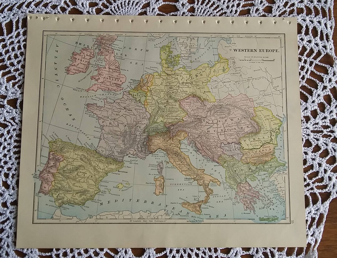 Antique 1896 Western Europe Map, Horace S. Tarbell, 10 X 12 Portugal ...
