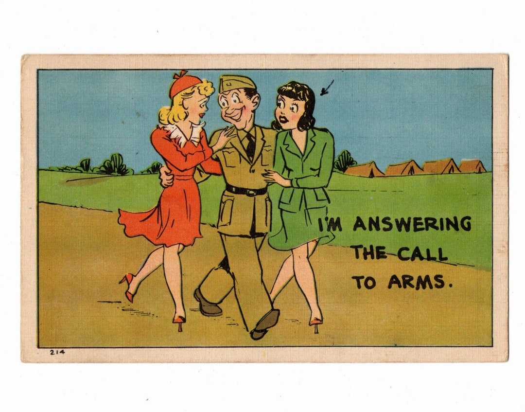 Vintage Comic Military Postcard, Soldier Answering the Call to Arms ...