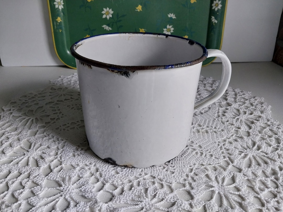 Huge Vintage Rusty Chippy Enamelware Handled Cup, Repurpose as a ...