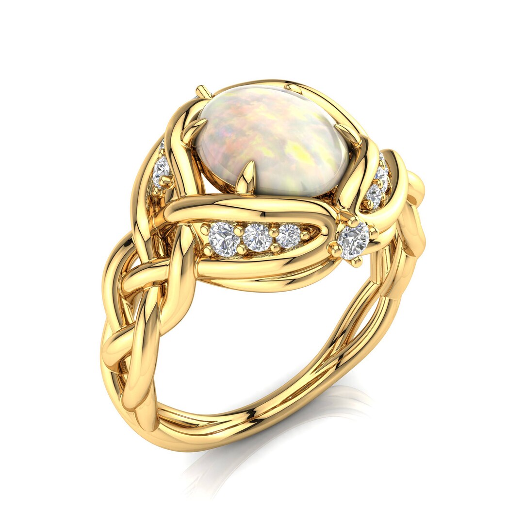 Opal Engagement Ring: 14K Gold Celtic Braided Filigree Ring - Etsy