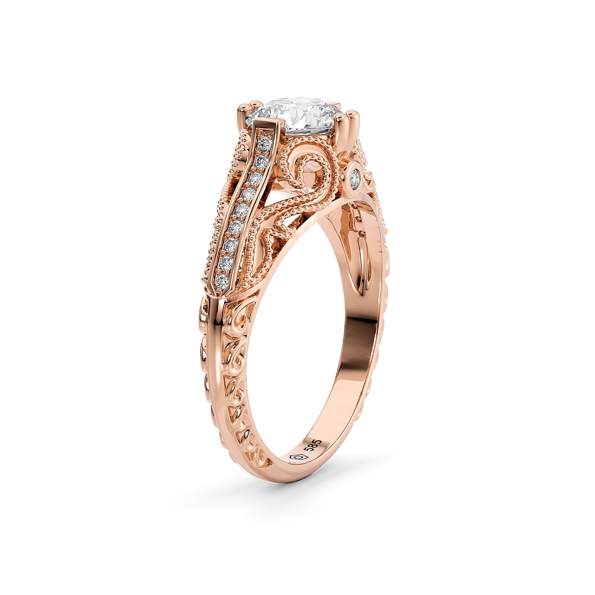 Milgrain Engagement Ring 1ct Moissanite Engagement Ring | Etsy