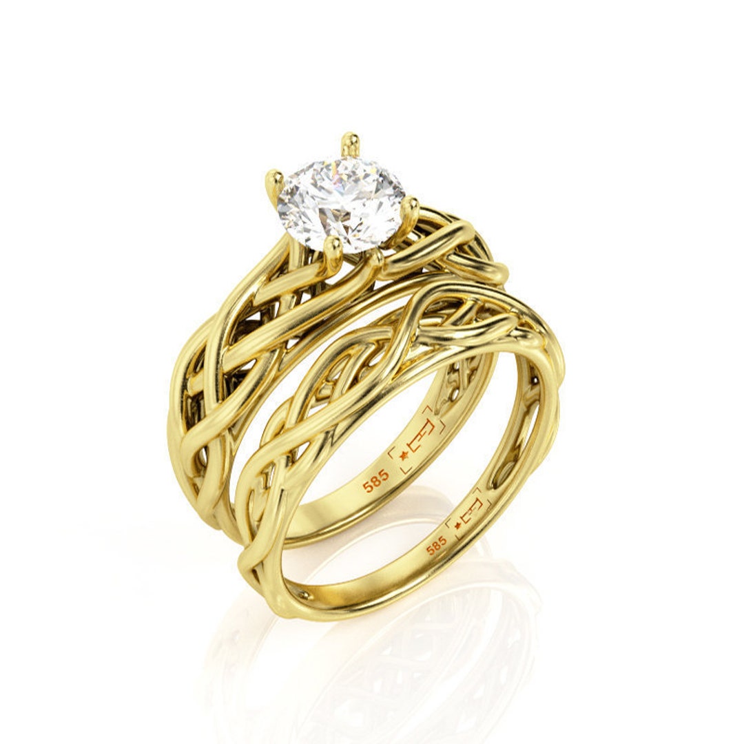 Braided Bridal Set, 1ct Moissanite Engagement Ring, Celtic Wedding Set ...