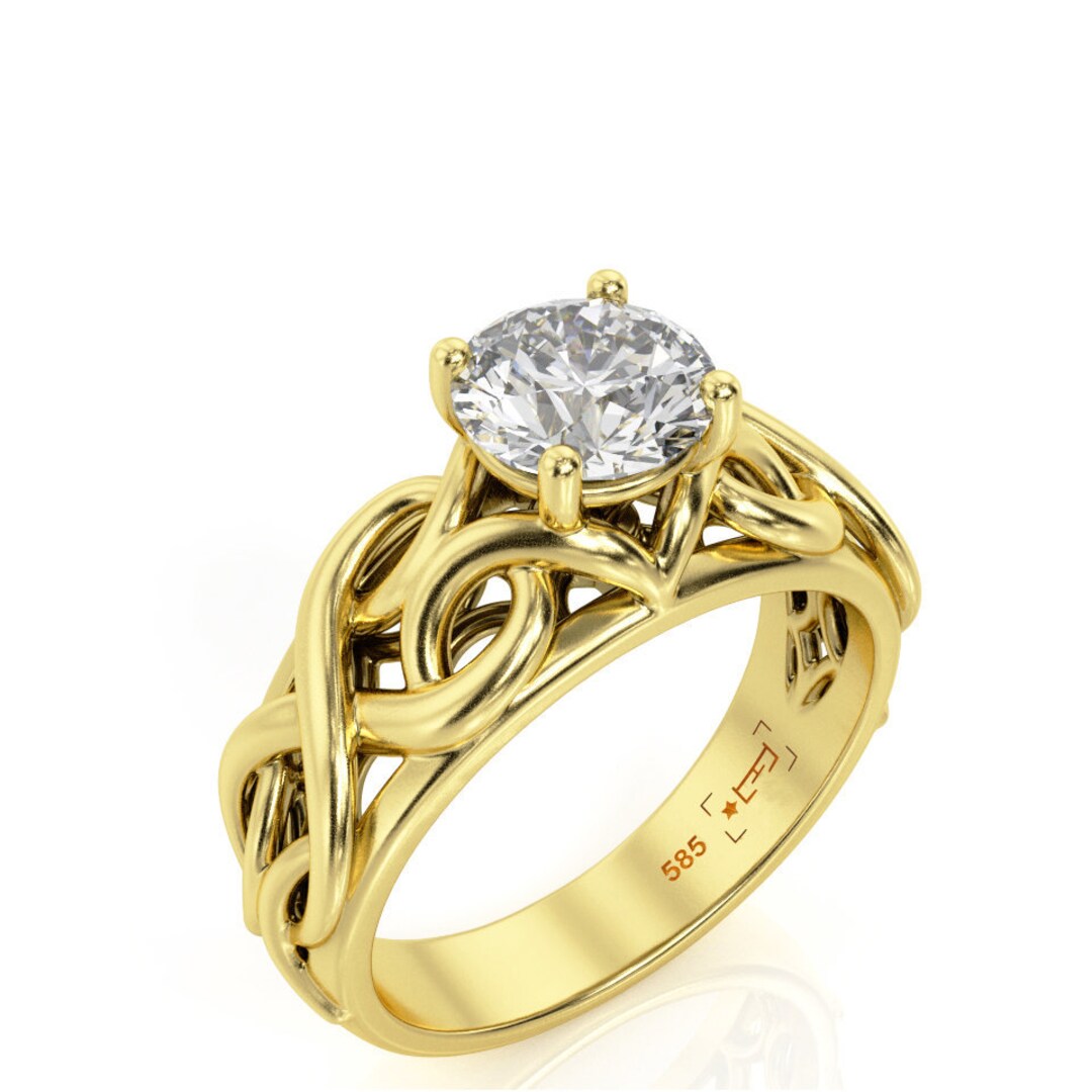 14K Gold Celtic Moissanite Engagement Ring: Filigree Braided Band - Etsy