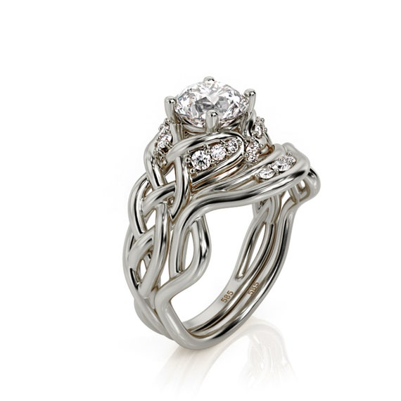 Celtic Bridal Set Celtic Engagement Ring 1ct Moissanite | Etsy