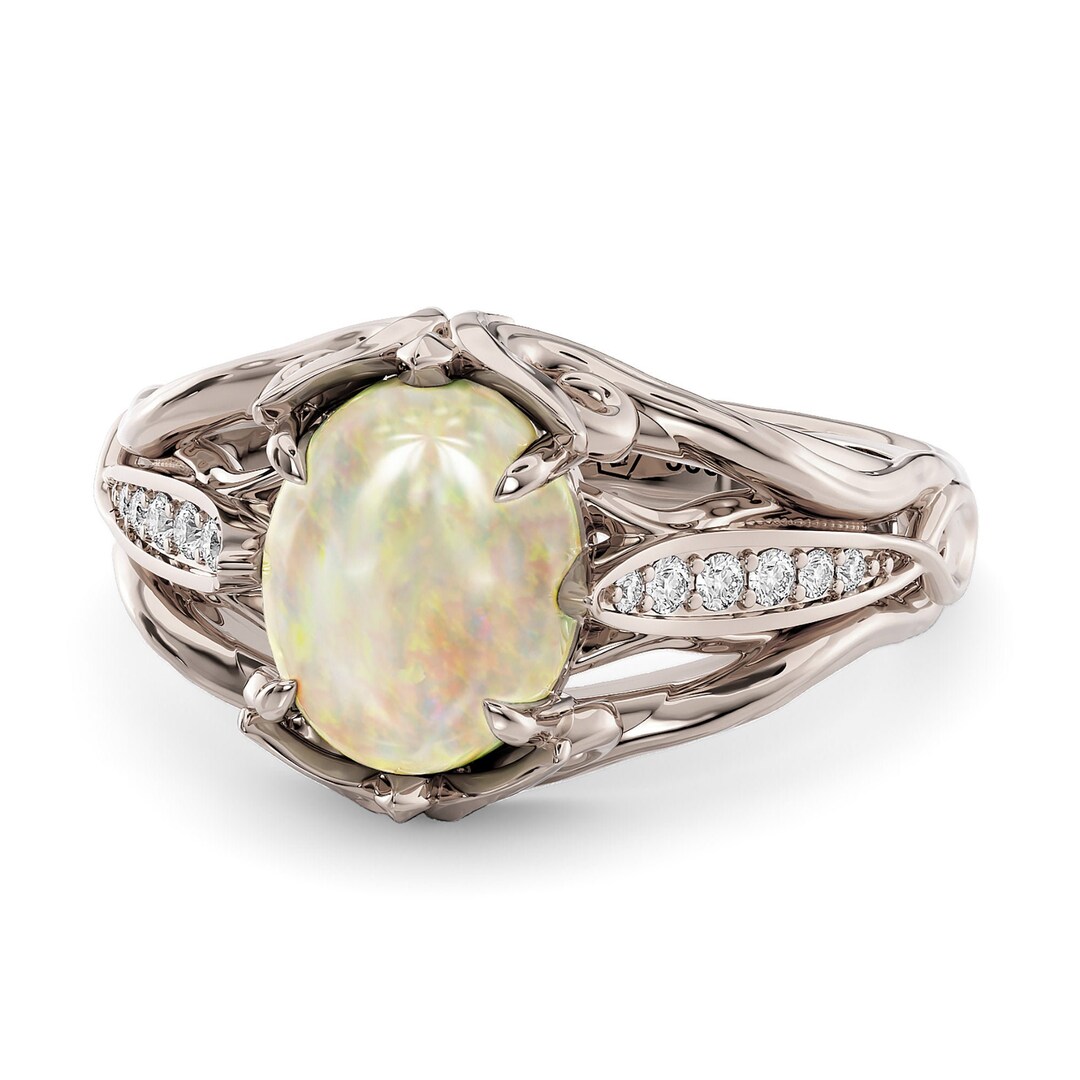 Opal Engagement Ring: 14K White Gold Celtic Braided Filigree - Etsy