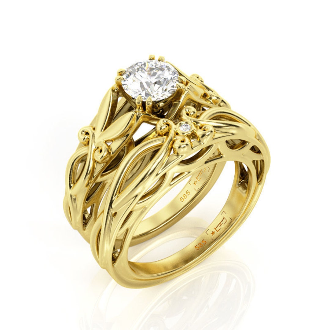 Celtic Bridal Set, Art Deco Engagement Ring, 1ct Moissanite Engagement ...