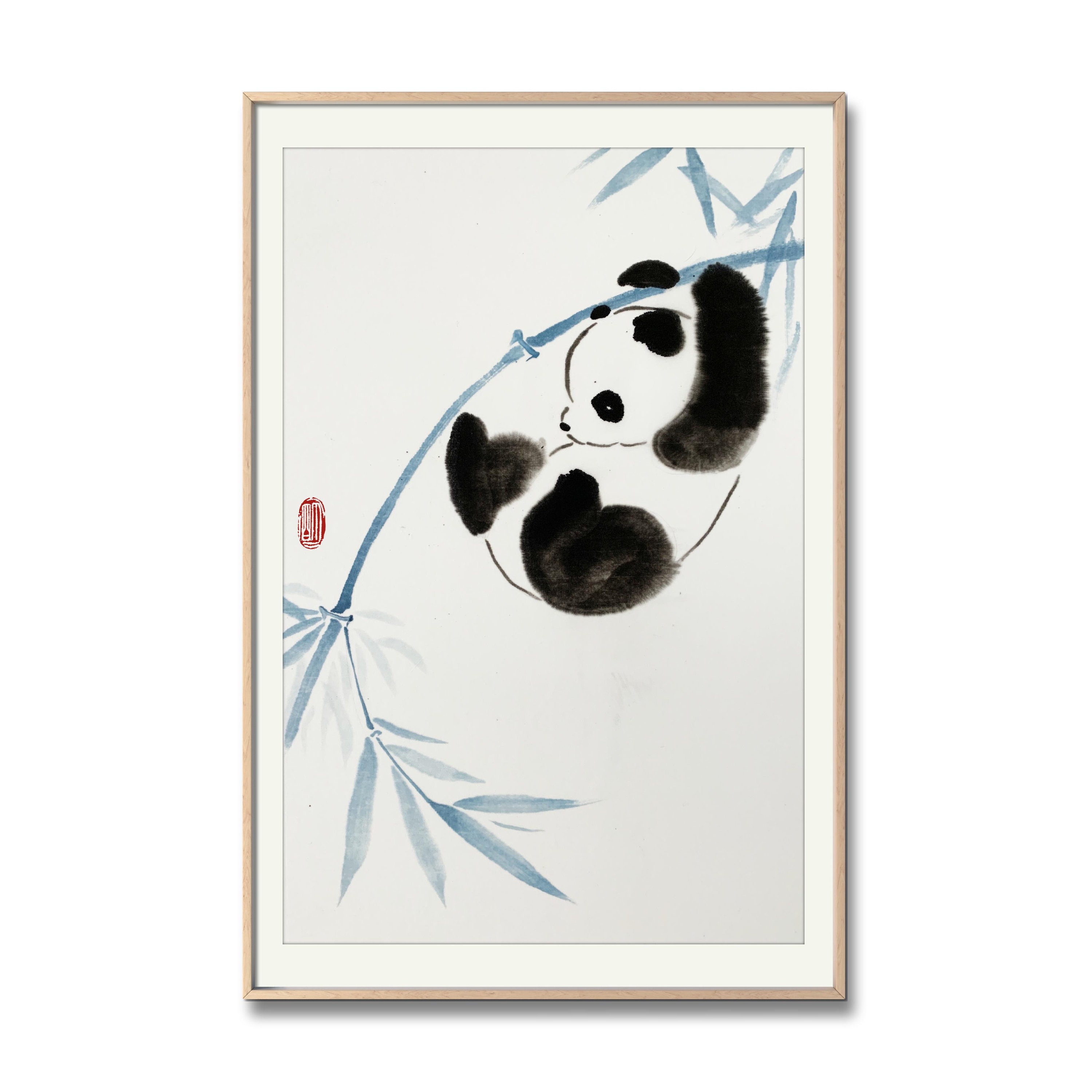 Panda Bear Bamboo Traditional Ink Wash Painting, Original Sumi-e Brush ...