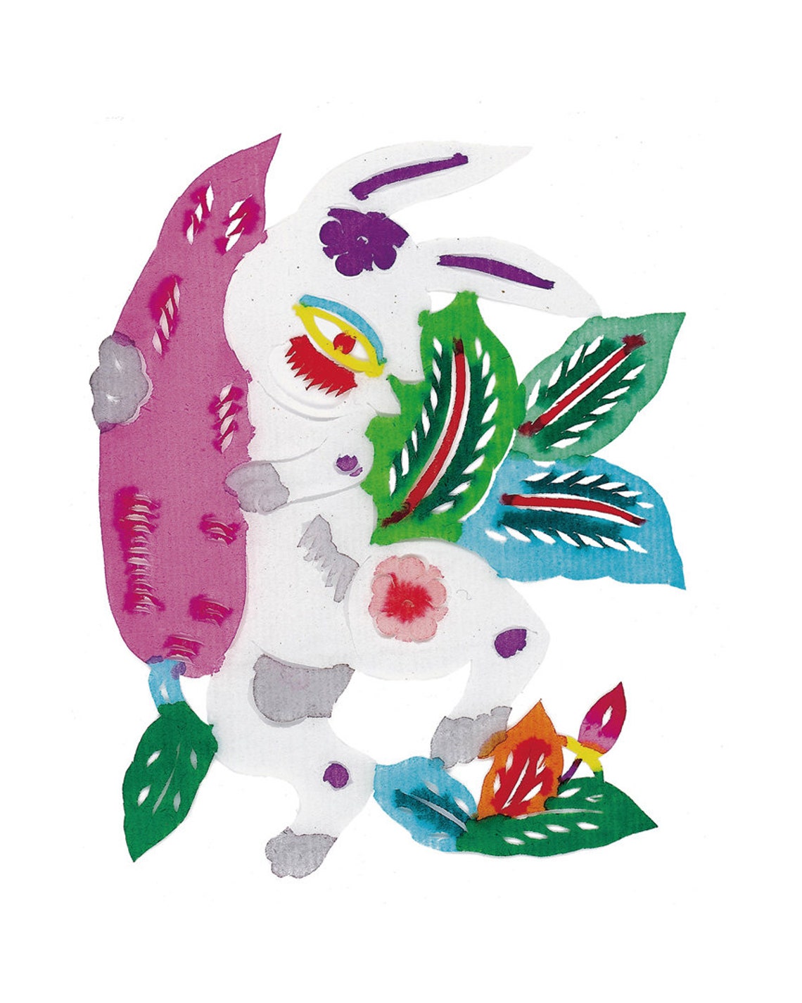 Chinese Paper Cutting Rabbit Set of 5, Chinoiserie Design Inspiration ...