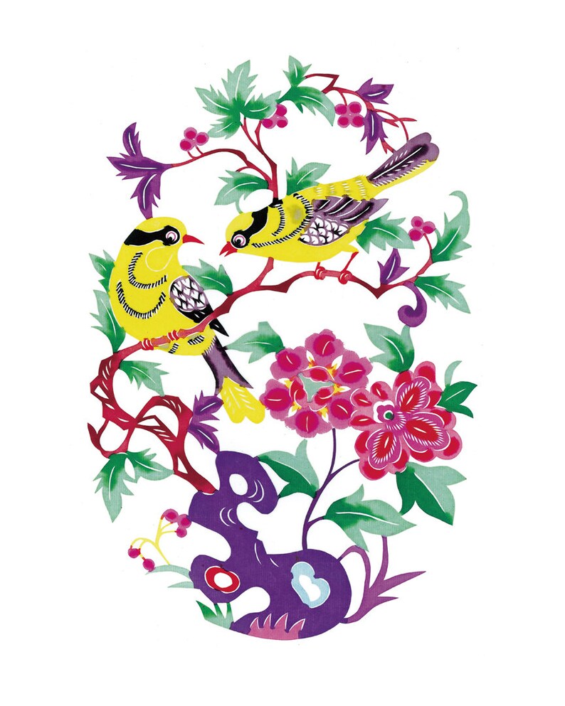 Chinese Paper Cutting Birds and Flowers Set of 4, Chinoiserie Design ...