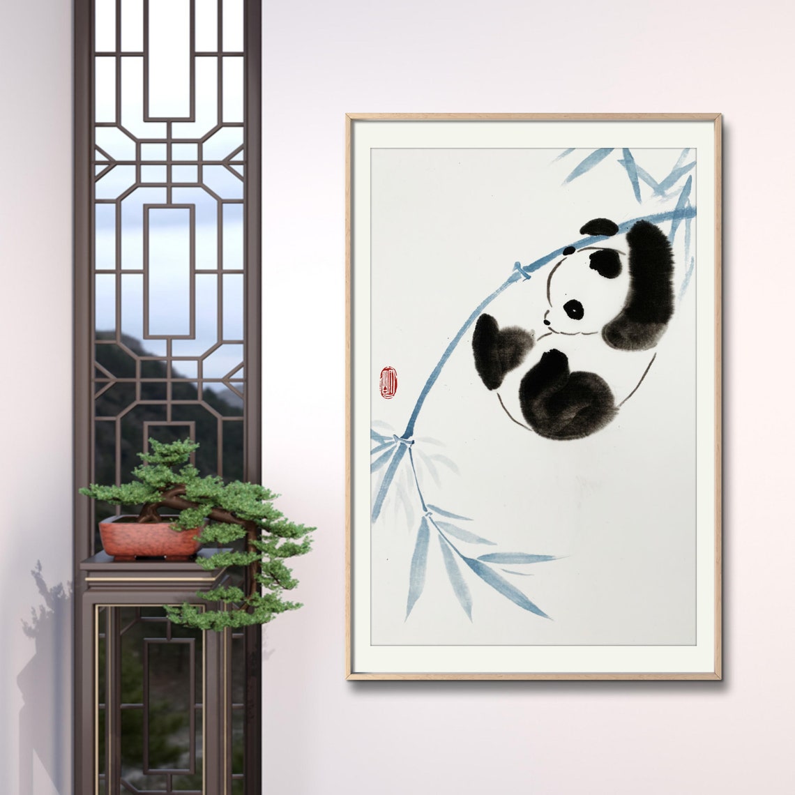 Panda Bear Bamboo Traditional Ink Wash Painting Original - Etsy