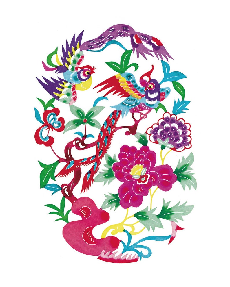Chinese Paper Cutting Birds and Flowers Set of 4, Chinoiserie Design ...