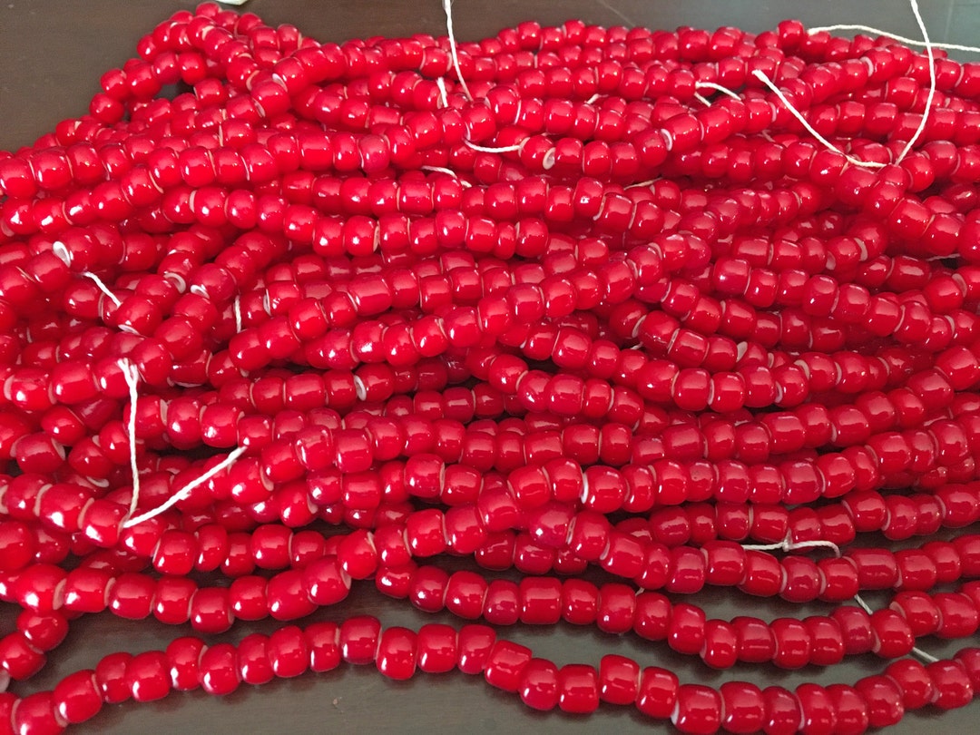 6mm Red White Heart Czech Glass Beads, 50 Beads per 12" Strand, Size 2/ ...