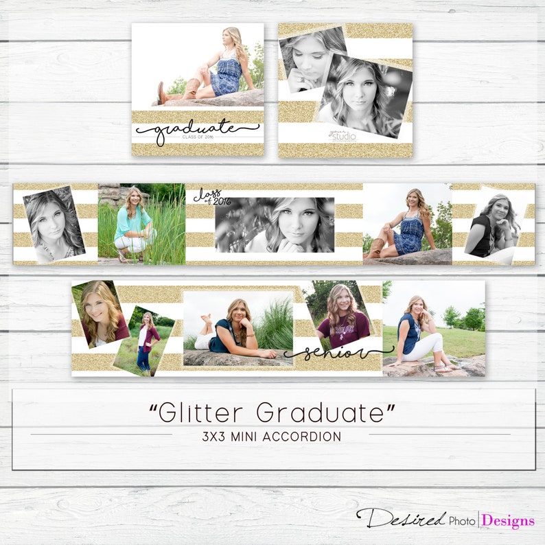 3x3 Mini Accordion - Senior "glitter Graduate" - Etsy