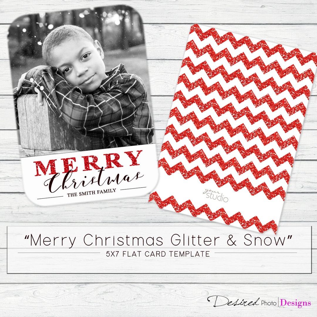 5x7 "merry Christmas Glitter & Snow" Flat Card Template WHCC - Etsy
