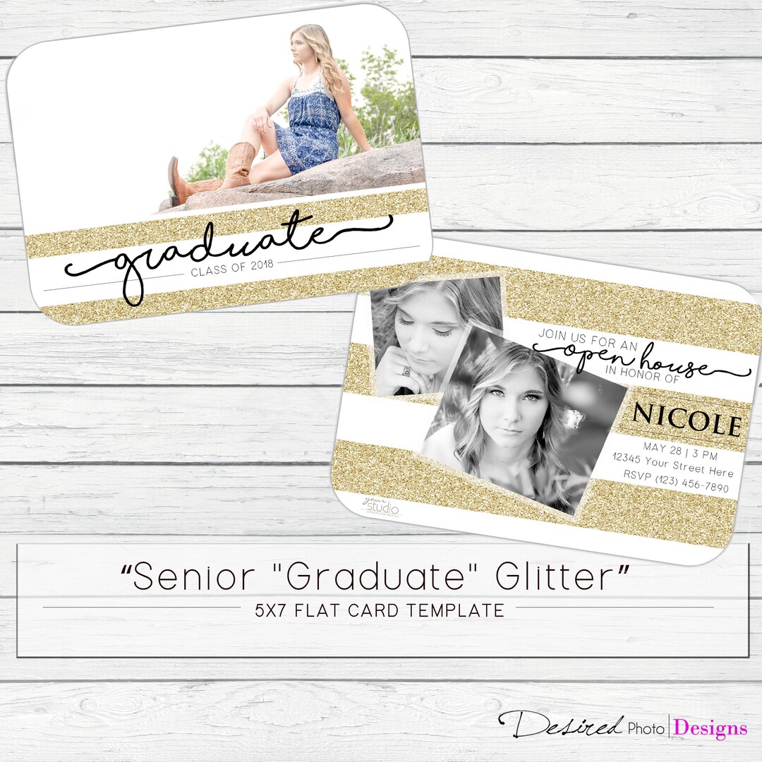 Senior "graduate" Glitter - 5x7 Flat Card Open House Template - Etsy