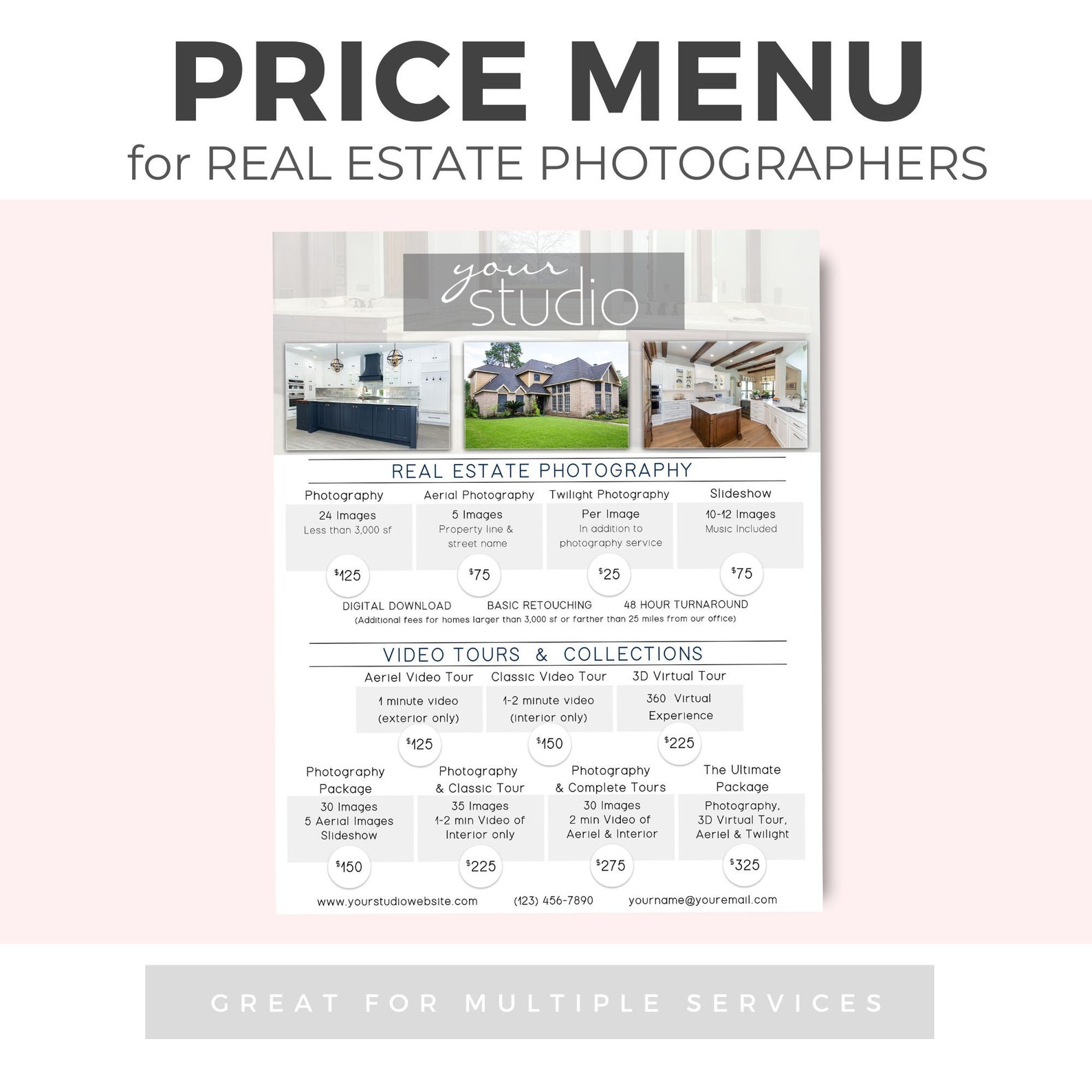 Canva Home Real Estate Multi Service "modern" Price Menu - 8x10 Digital ...