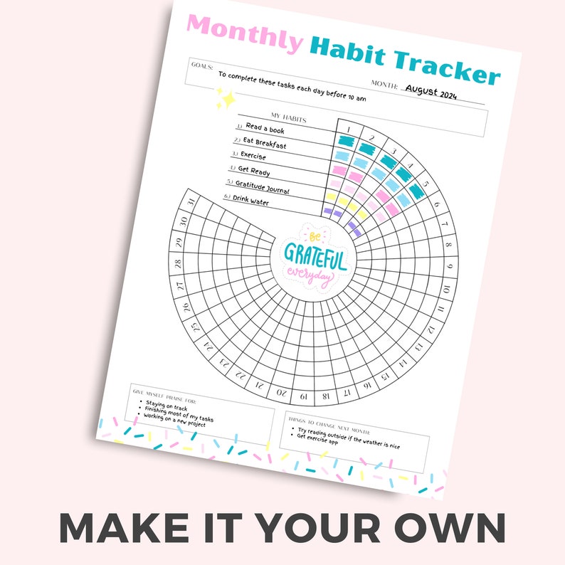 Fun Habit Tracker Printable & Productivity Planner - INSTANT DOWNLOAD ...
