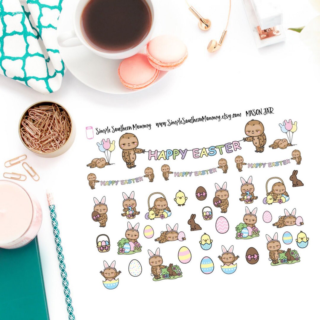 Mason Jar the Sloth's Easter Stickers Seasonal Stickers Mascot Stickers ...