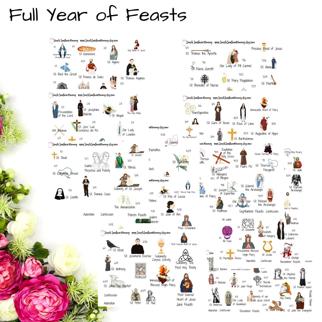 Catholic Feast Day Stickers Monthly Saints Stickers Liturgical Calendar ...
