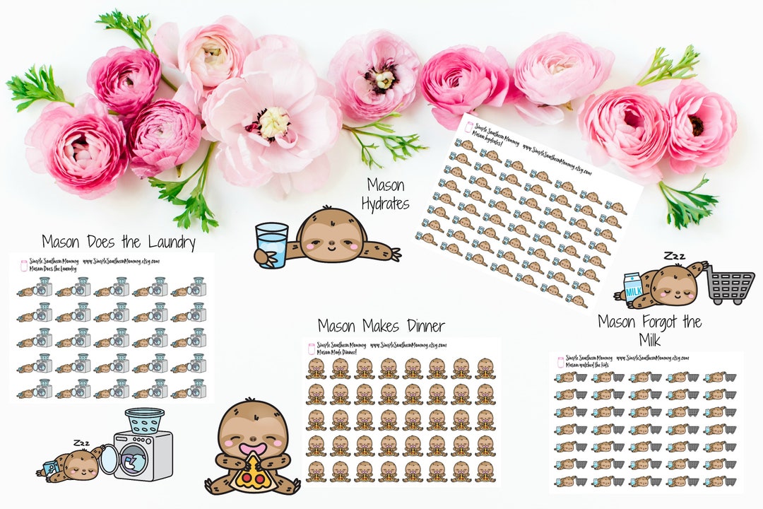 Mason Jar the Sloth Functional Activity Stickers Seasonal Stickers ...